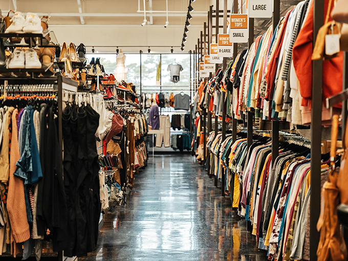 Aisles wide enough to browse without bumping elbows with strangers&mdash;a rare luxury in the thrift world. Fashion hunting without the claustrophobia!