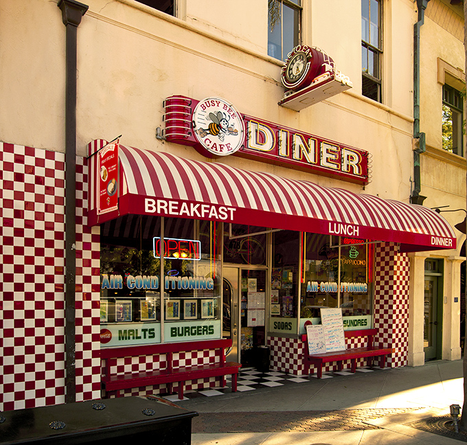 The Busy Bee's red and white checkerboard facade is like a chess game where everyone wins&mdash;especially your taste buds.