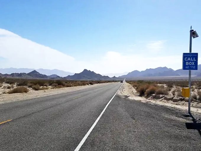 Route 62's desert landscape: where "next services 100 miles" isn't a warning&mdash;it's a promise of adventure.