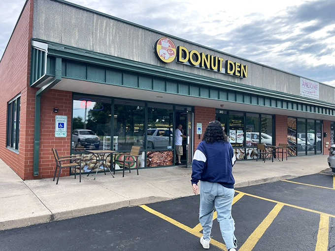 Donut Den's humble storefront promises unpretentious deliciousness within. Sometimes the best food comes from the most unassuming places!