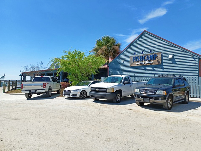 Fishcamp's blue siding and waterfront location scream "vacation vibes" even if you're just there for dinner.