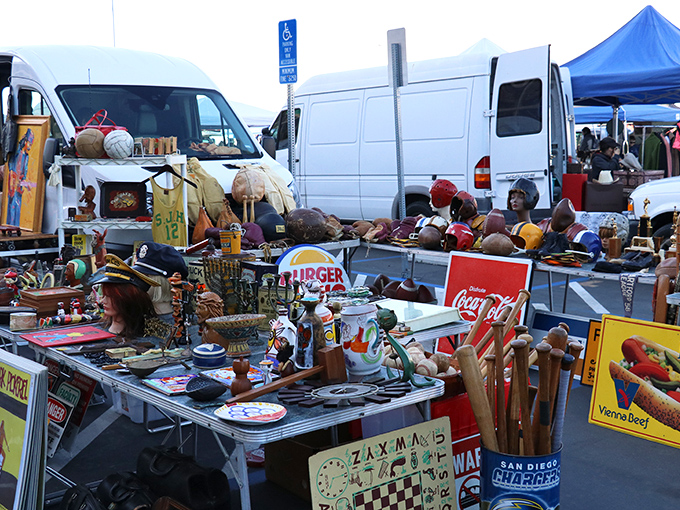 Antique furniture heaven! Long Beach's vintage section showcases weathered wooden treasures that whisper stories from another century.