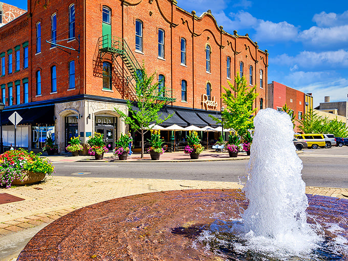 Mansfield's charming brick buildings and bubbling fountain create the perfect backdrop for an afternoon of window shopping and people watching.