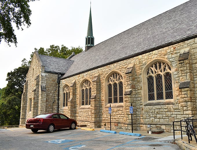 Reaching toward heaven with stone spires and stained glass. This church has been a landmark for travelers since before the Civil War.