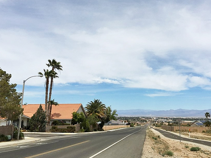 Ridgecrest's Spanish-style buildings stand in stark contrast to the rugged landscape – like finding a tuxedo in a hiking backpack.