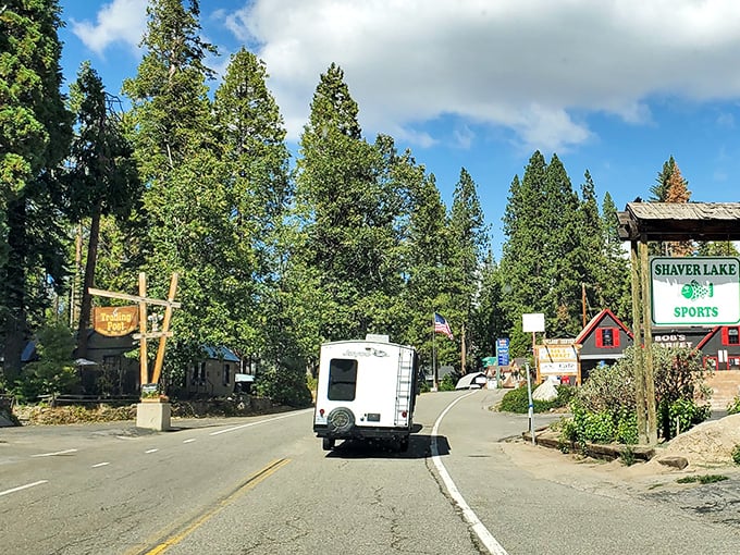 Shaver Lake's streets backed by towering pines create the perfect setting for slowing down and tuning in to nature.