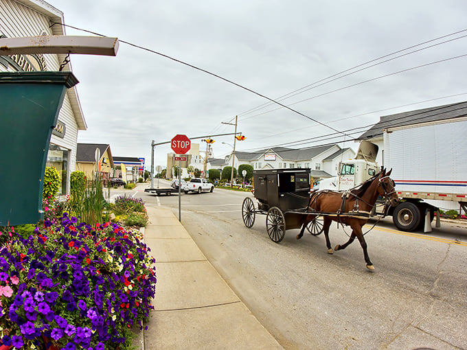 Shipshewana's streets accommodate both horsepower and horse power in this unique cultural crossroads.