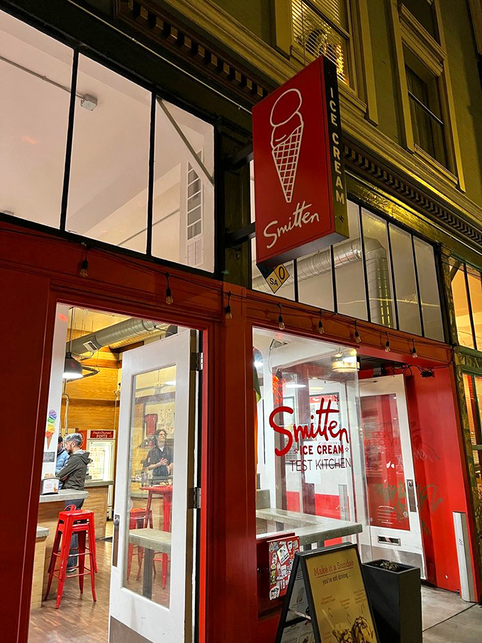 Smitten's bright red storefront stands out like a sweet beacon on Valencia Street. Science never looked so delicious.