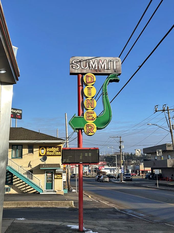 The Summit Diner's dinosaur sign is the Jurassic Park of comfort food&mdash;except here, the only danger is ordering more than your stomach can handle.