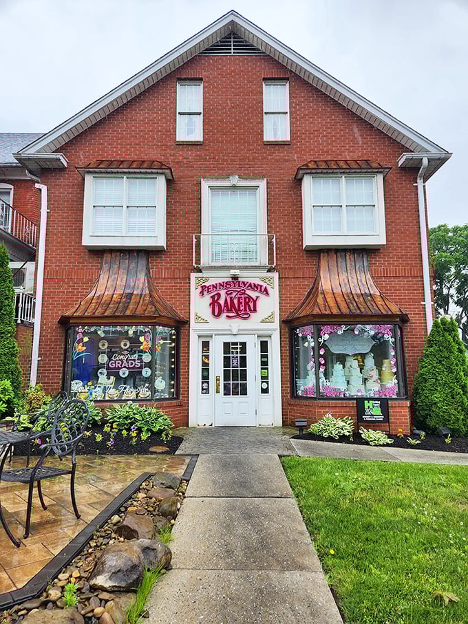 The Pennsylvania Bakery's brick facade and elegant windows hint at the cake artistry waiting inside this Camp Hill institution.
