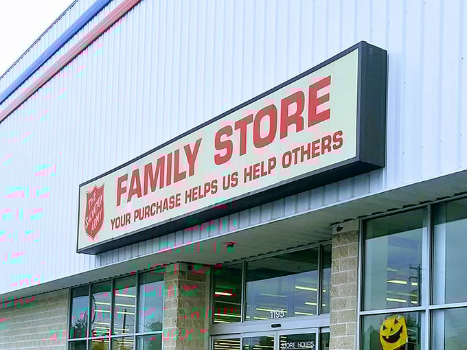 The Salvation Army's iconic red shield reminds shoppers that their bargain hunting powers community programs.