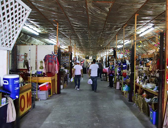 Tri Cities Flea Market's covered shopping area - where the thrill of the hunt meets protection from Tennessee's unpredictable weather.