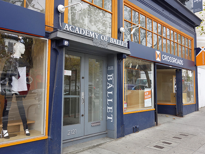 Nestled between city buildings, Crossroads Trading offers a curated thrifting experience for the fashion-forward.