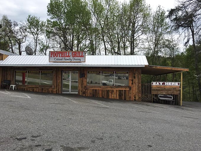 Nestled in Dahlonega's rolling hills, Foothill Grill promises hearty mountain breakfasts. That "Casual Family Dining" sign understates the deliciousness within.