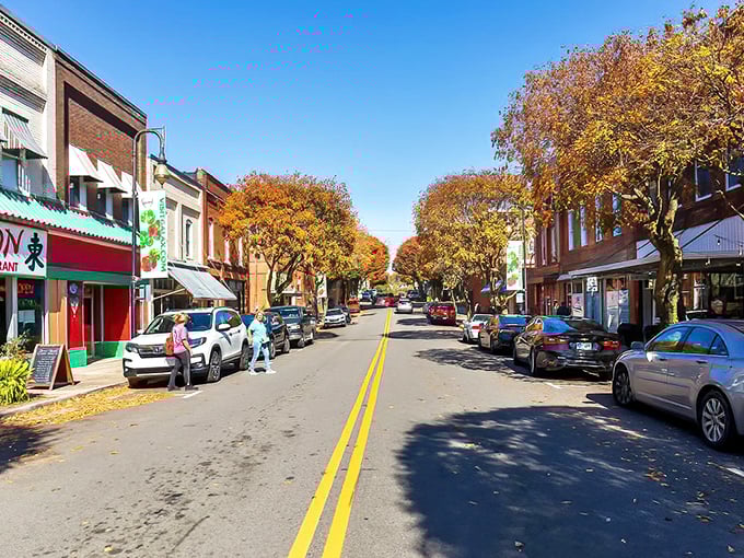 Downtown Galax offers classic small-town charm with mountains visible in the distance. The soundtrack to this scene? Old-time mountain music, naturally.