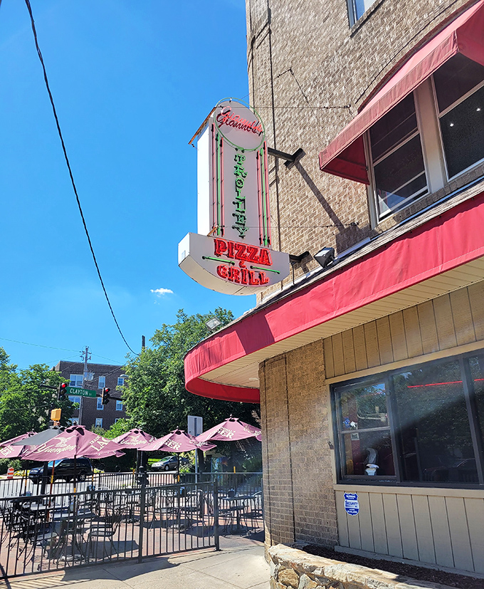 Gianni's outdoor seating area invites you to enjoy your slice with a side of people-watching. Pizza with a view!