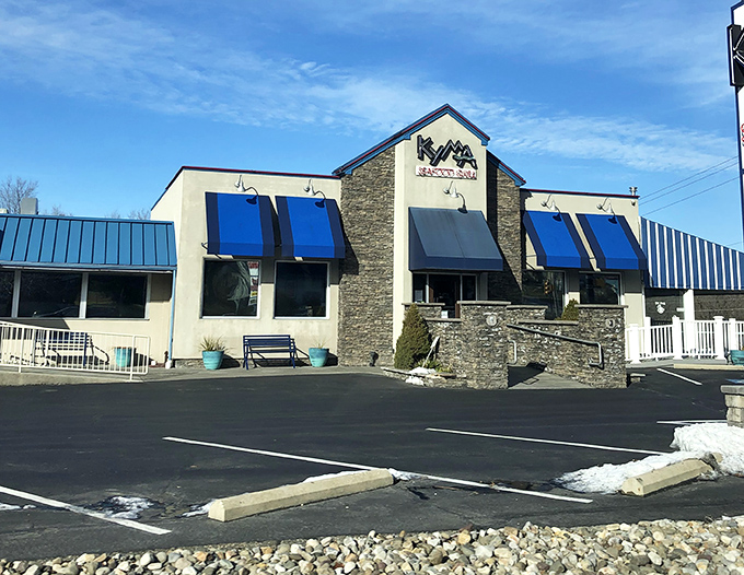 Clean lines and classic awnings frame a seafood experience that's anything but ordinary in Stevens.