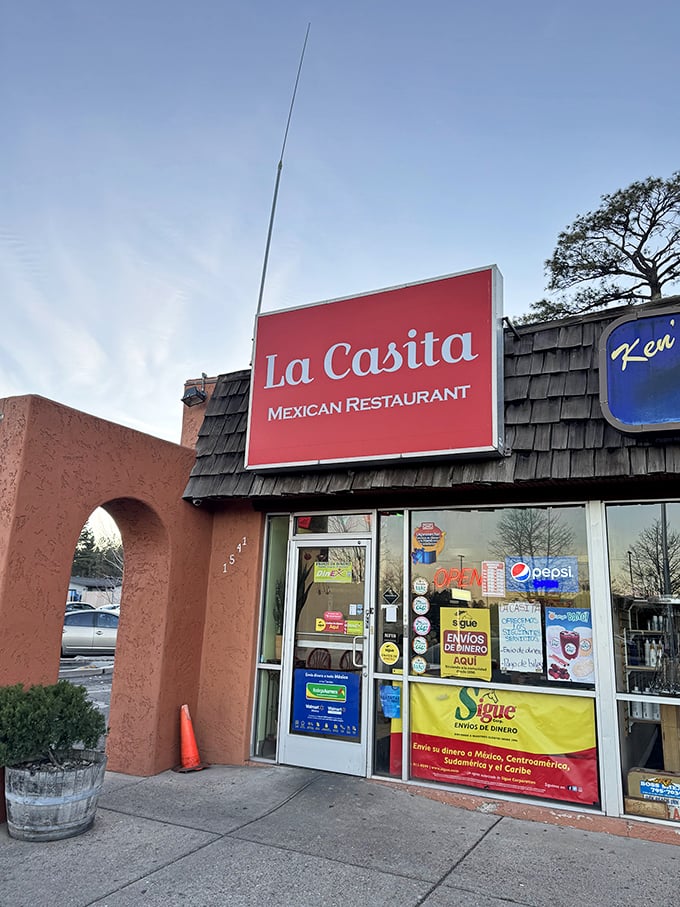 A cozy entrance with character - La Casita may be small, but those chimichangas make a mighty impression!