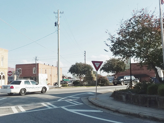Lavonia's city hall stands proudly against blue skies – civic pride in architectural form, no reservations needed.