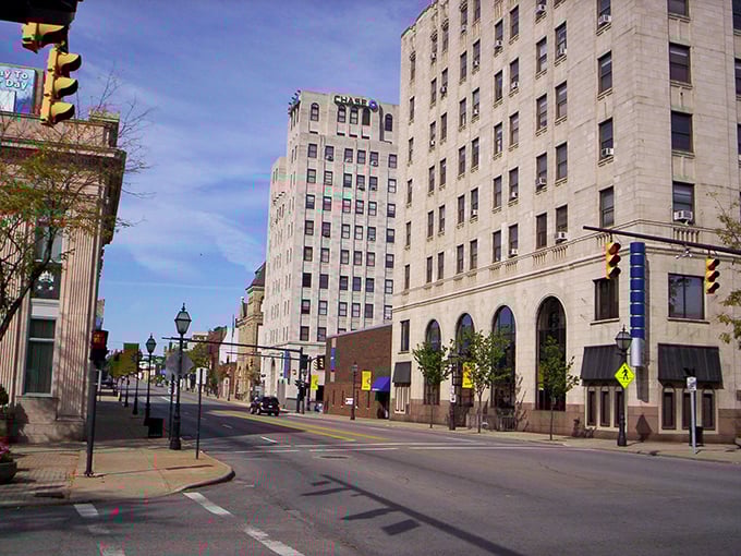 The wide streets of Mansfield invite leisurely strolls past storefronts where shopkeepers still place "Be Back Soon" signs in windows.