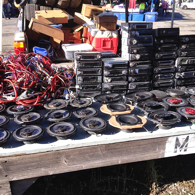 Vintage car stereos stack like musical time machines ready to soundtrack your next road trip.