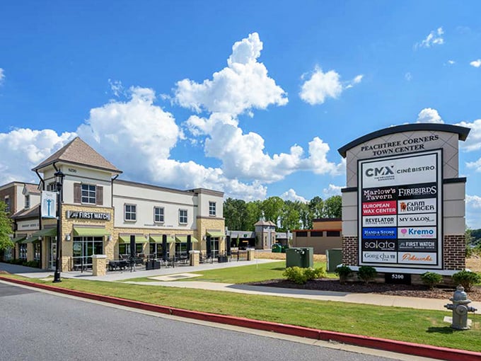 The Peachtree Corners shopping district welcomes visitors with tasteful design and convenient layout. No mall madness, just pleasant browsing!