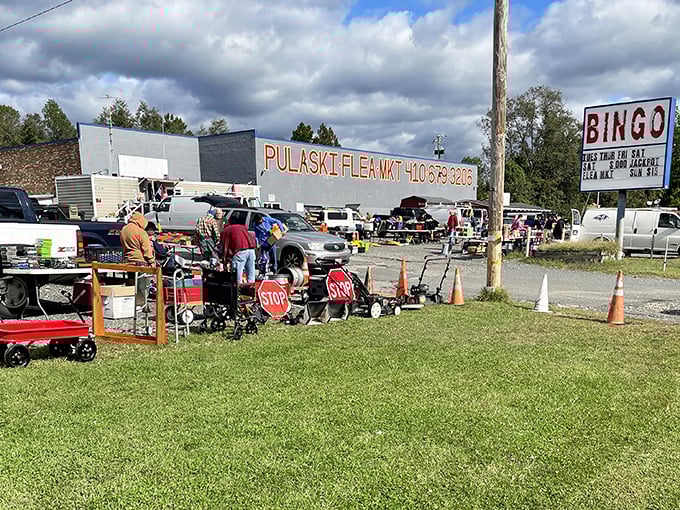 The sprawling Pulaski Market appears like a mirage for deal-seekers. Those orange traffic cones mark the path to bargains!