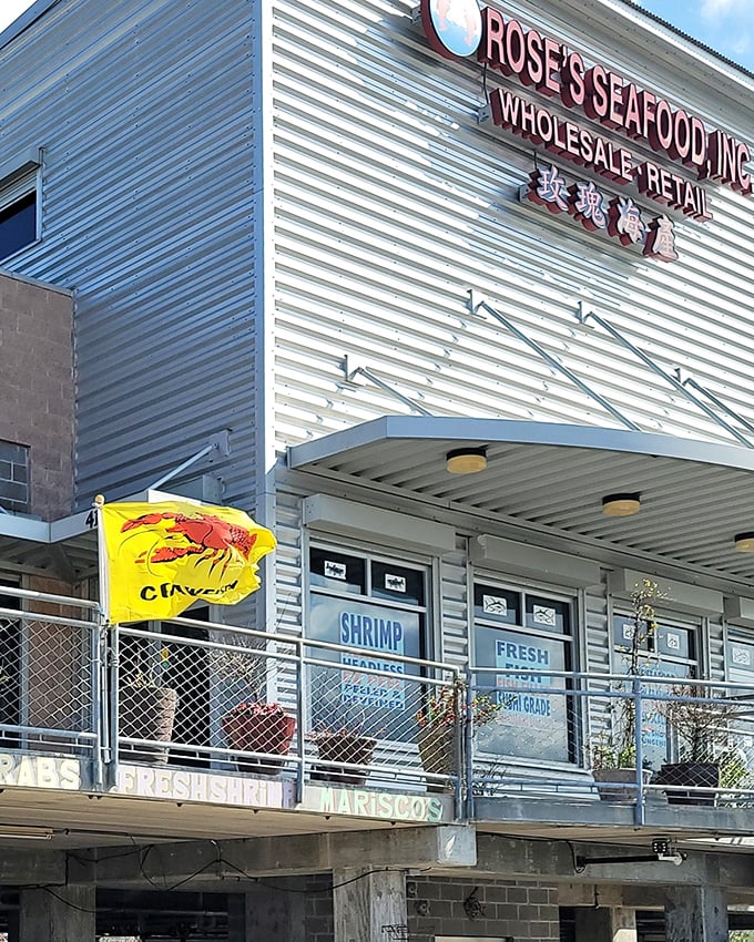 That yellow crawfish flag is basically a seafood bat-signal, calling hungry locals to come and feast!