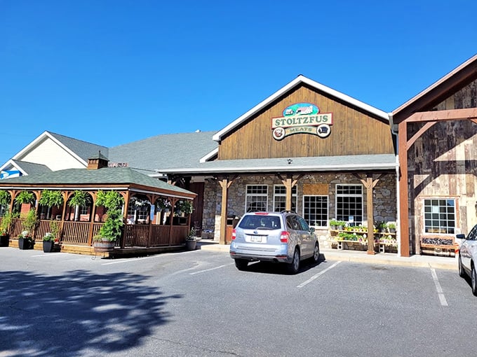 Morning light bathes Stoltzfus in a golden glow. Even the building looks appetizing!