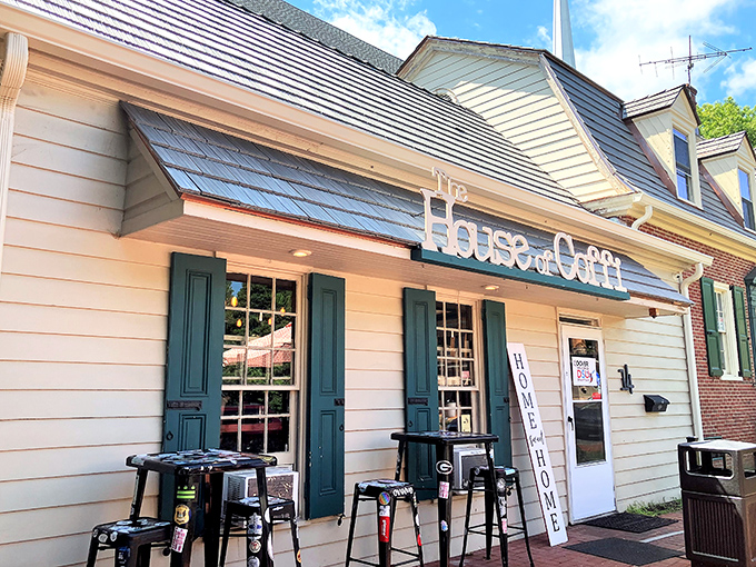 Sunlight plays across The House of Coffi's classic facade, highlighting a Dover gem where history and caffeine happily coexist.