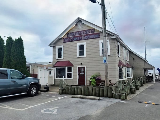Waterman's Crab House: Simple beige exterior, purple sign &ndash; this unassuming building houses some of Maryland's most legendary crab feasts.