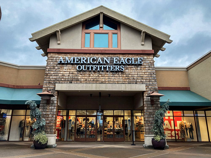 American Eagle Outfitters welcomes shoppers with rustic charm and the promise of jeans that might actually fit on the first try.