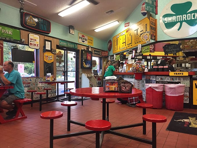 Every inch of wall space tells a story &ndash; vintage signs, license plates, and memorabilia create the kind of authentic atmosphere money can't manufacture.