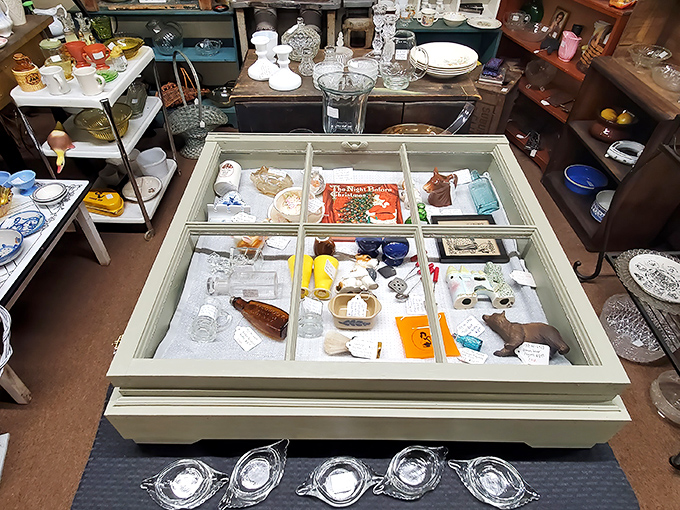 This ingenious display case transforms vintage trinkets into an organized treasure map. Spot the perfect salt cellar or figurine without needing a metal detector!