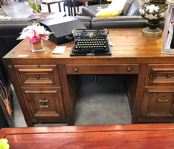 An antique typewriter sits ready to craft the next great American novel, or at least look impressive while you scroll through Instagram.