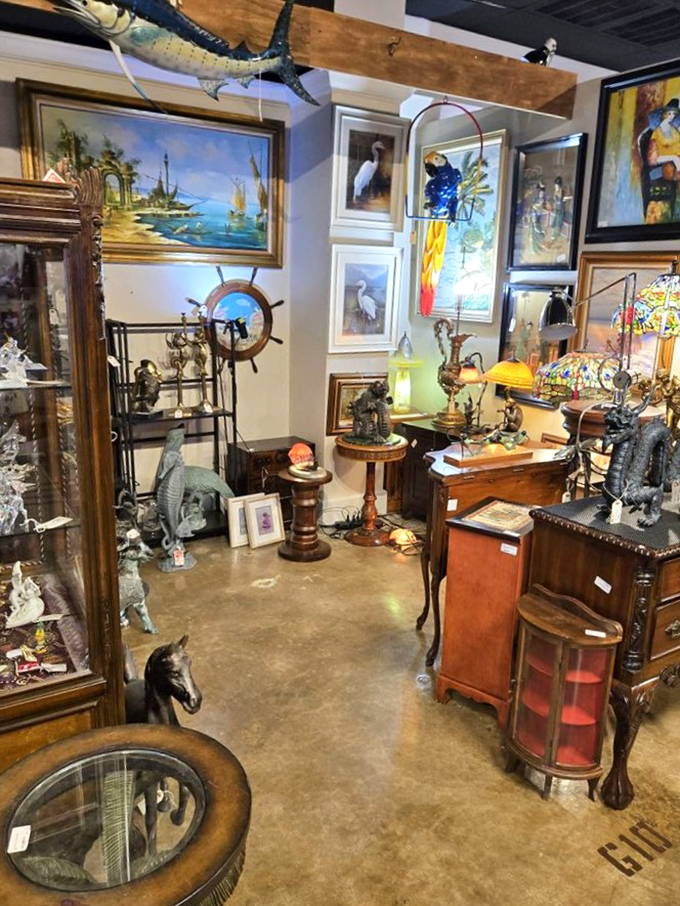 A nautical-themed corner where that marlin might just tell you about the one that got away&mdash;if these antiques could talk!