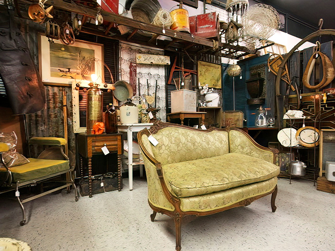 That vintage French settee isn't just furniture; it's a time machine to an era when people sat properly and phones were attached to walls.