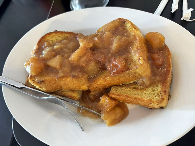 Apple pie French toast&mdash;because sometimes breakfast should taste like dessert. The cinnamon-apple topping makes syrup completely unnecessary but entirely welcome.