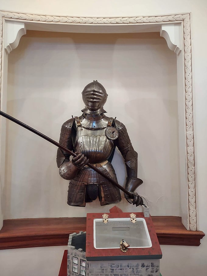 Even the armor stands at attention in Glamorgan Castle, guarding treasures of the past with medieval seriousness.