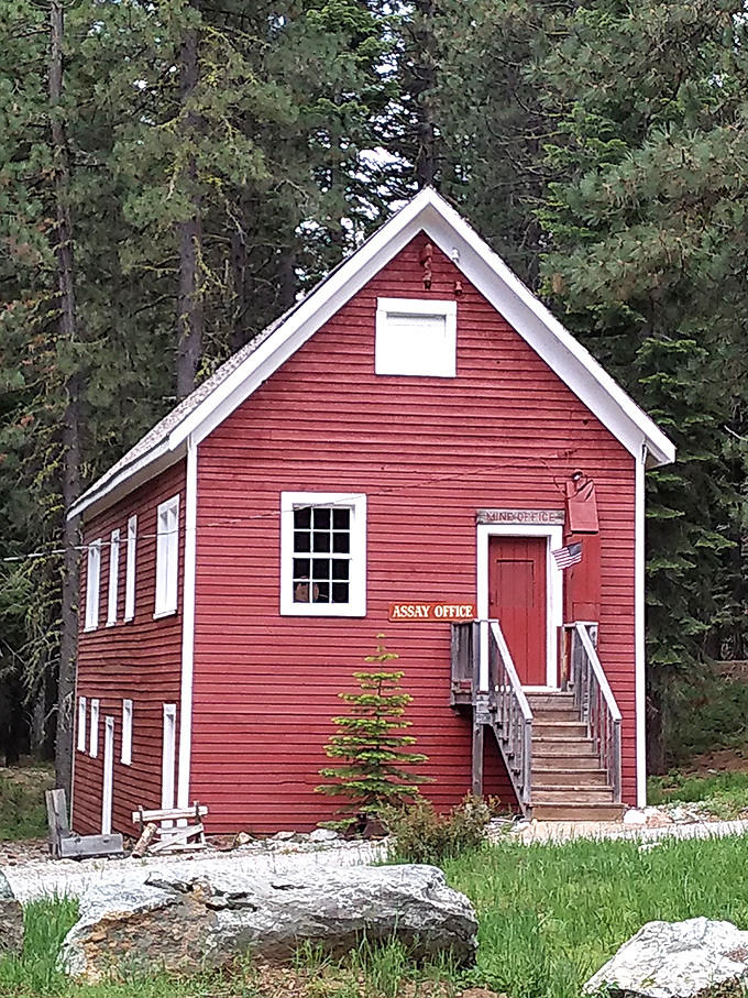 The original corner office with a forest view. This historic red Assay Office reminds us that "working remotely" isn't such a new concept.