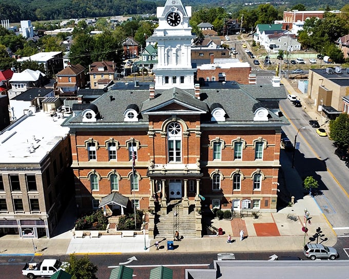 The Athens County courthouse stands proud as the town's architectural crown jewel, its clock tower keeping time for generations of residents.