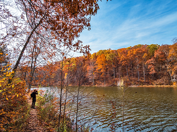 Autumn transforms Pounds Hollow Lake into nature's color palette. Even the most sophisticated Instagram filter couldn't improve on this scene.