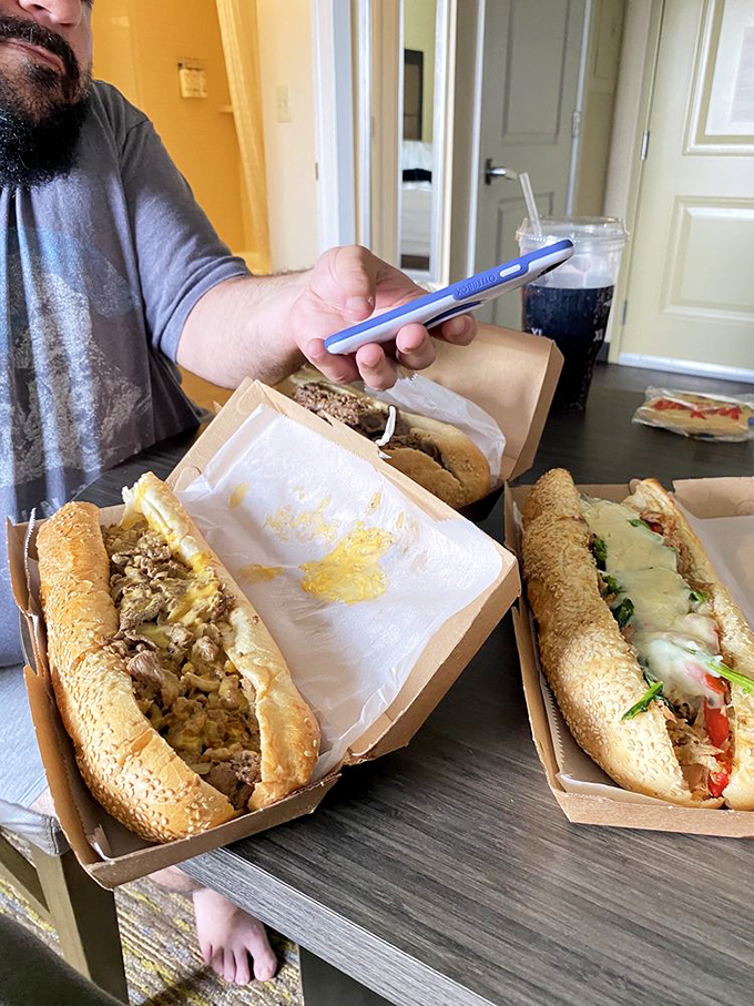Sandwich diplomacy in action. Three distinct hoagie personalities peacefully coexisting on one table&mdash;a delicious United Nations.