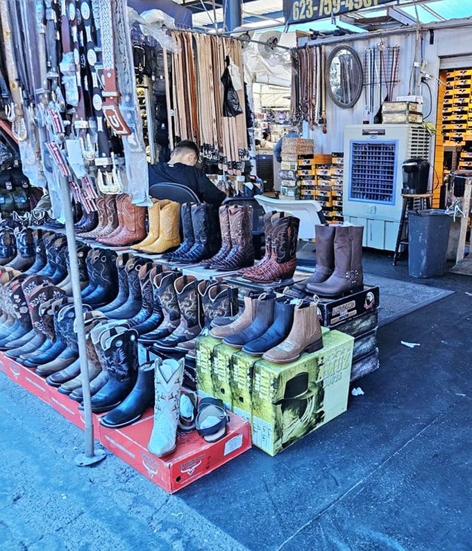 Boot heaven for the Western soul! Leather footwear in every style and color imaginable, just waiting for the right pair of feet.