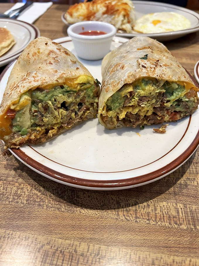 This breakfast burrito is packed tighter than a California freeway during rush hour, but infinitely more satisfying.