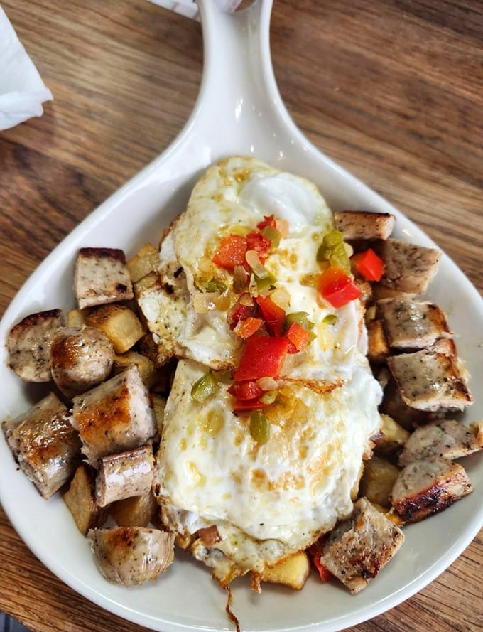 A breakfast bowl that answers the eternal question: "Why choose one breakfast food when you can have them all?"