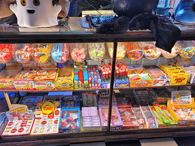 Nostalgia by the jarful! This candy display transports you back to childhood, when a quarter could buy you a handful of sugary joy.