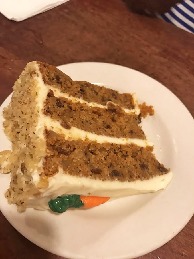 Carrot cake that makes vegetables feel like they've finally made it to the big time. Those layers of cream cheese frosting deserve their own fan club.