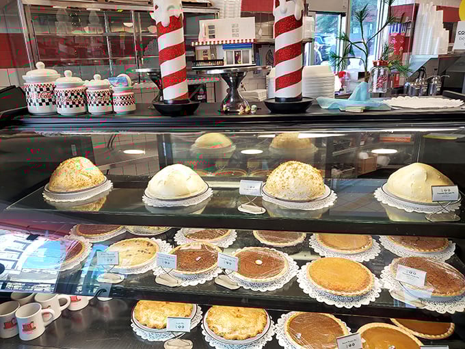 The pie case at Elliston Place—where diet plans go to die and "I'll just have a bite" becomes the lie we tell ourselves.