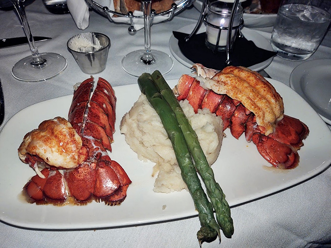 Lobster tails and mashed potatoes with asparagus standing at attention&mdash;a plate that says, "Yes, you've made excellent life choices today."